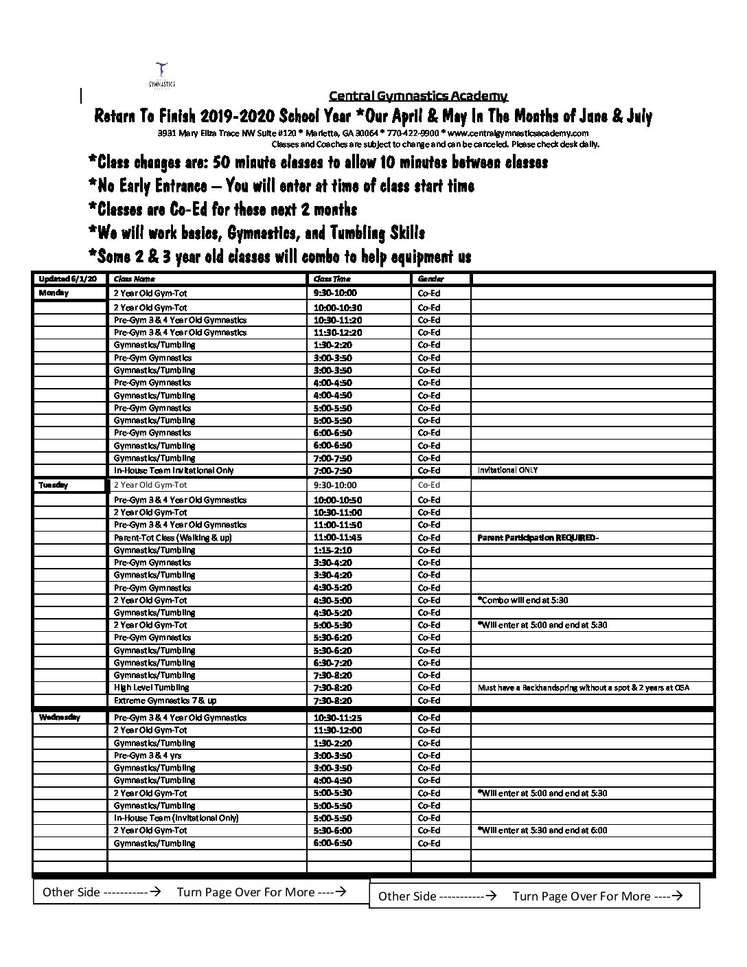 Return to School Year Classes April & May in the months of June & July ...